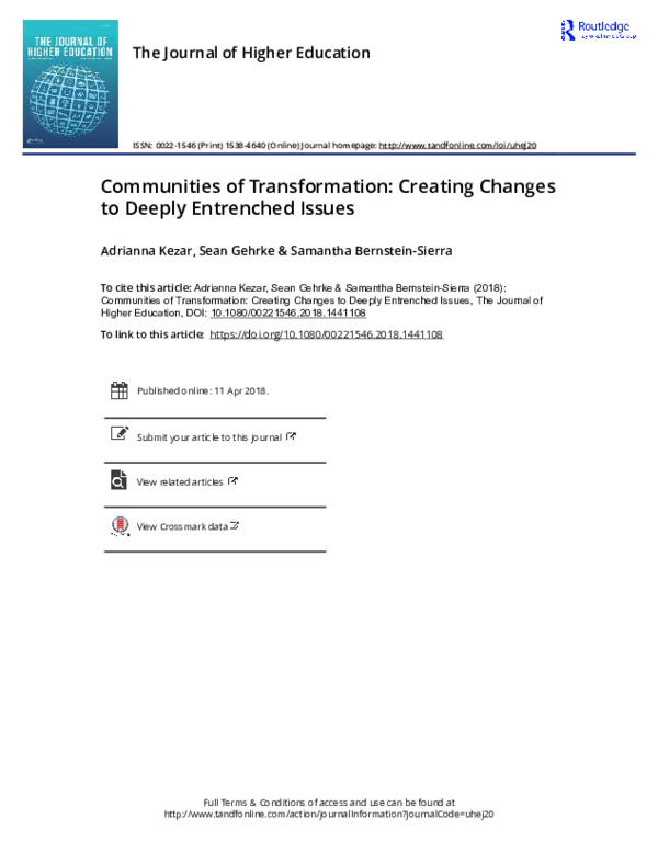 (PDF) Communities of Transformation: Creating Changes to Deeply ...