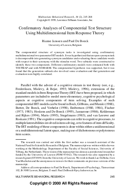 Pdf Confirmatory Analyses Of Componential Test Structure Using Multidimensional Item Response