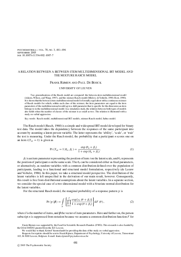 (PDF) A relation between a between-item multidimensional IRT model and ...
