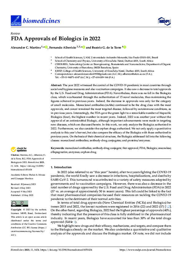(PDF) FDA Approvals of Biologics in 2022