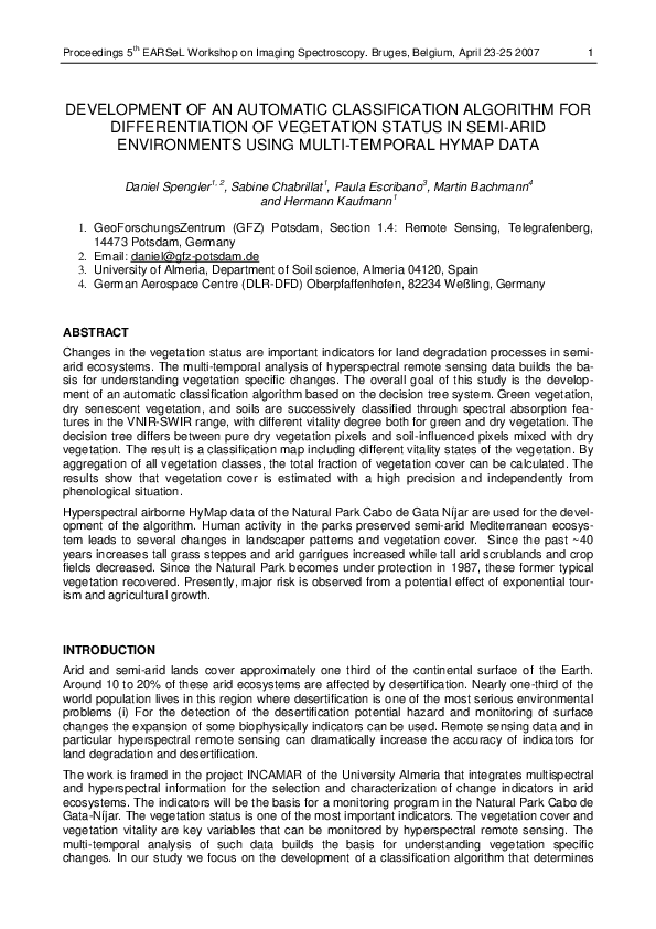 (PDF) Development of an automatic classification algorithm for differentiation of vegetation ...