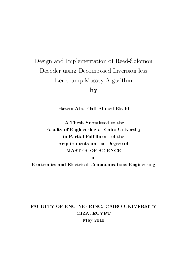 (PDF) Design and Implementation of Reed-Solomon Decoder using Decomposed Inversion less ...