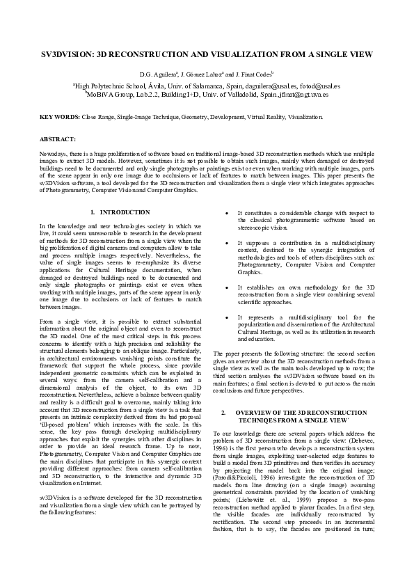 (PDF) sv3DVision: 3D Reconstruction and Visualization from a single view