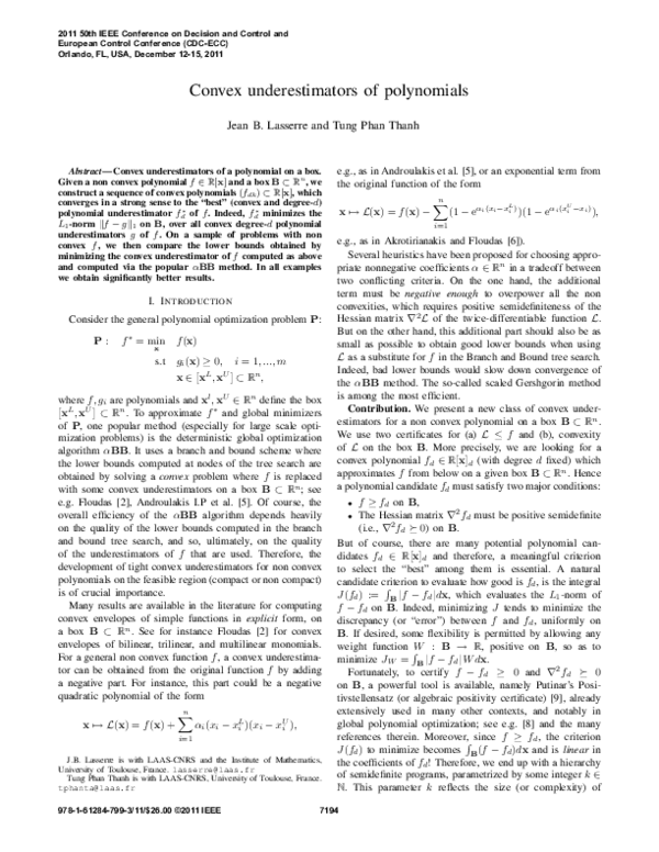 (PDF) Convex underestimators of polynomials