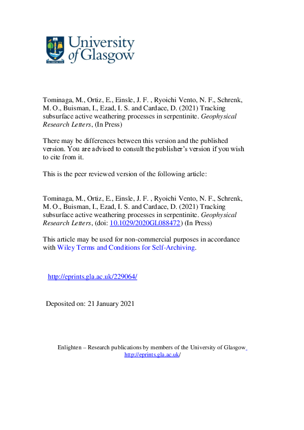 Pdf Tracking Subsurface Active Weathering Processes In Serpentinite