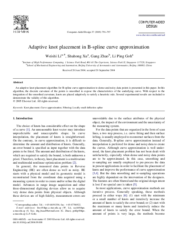 (PDF) Adaptive knot placement in B-spline curve approximation