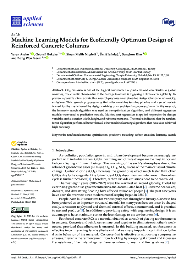 (PDF) Machine Learning Models for Ecofriendly Optimum Design of ...