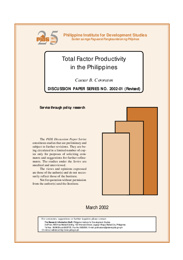 (PDF) Total factor productivity in the Philippines