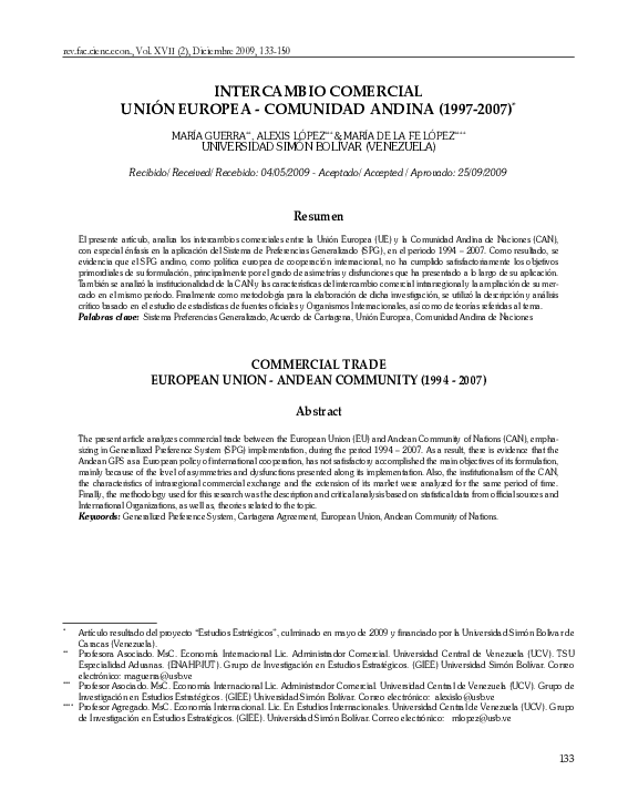 (PDF) Intercambio comercial unión europea-comunidad andina (1997-2007)