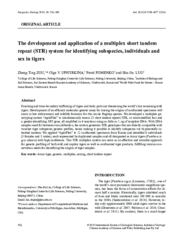 (PDF) The development and application of a multiplex short tandem ...