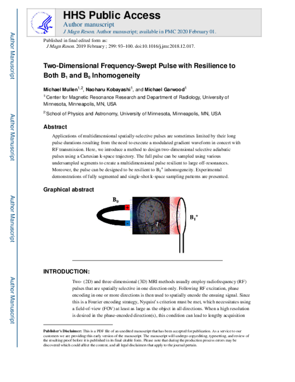 (PDF) Two-dimensional frequency-swept pulse with resilience to both B1 ...