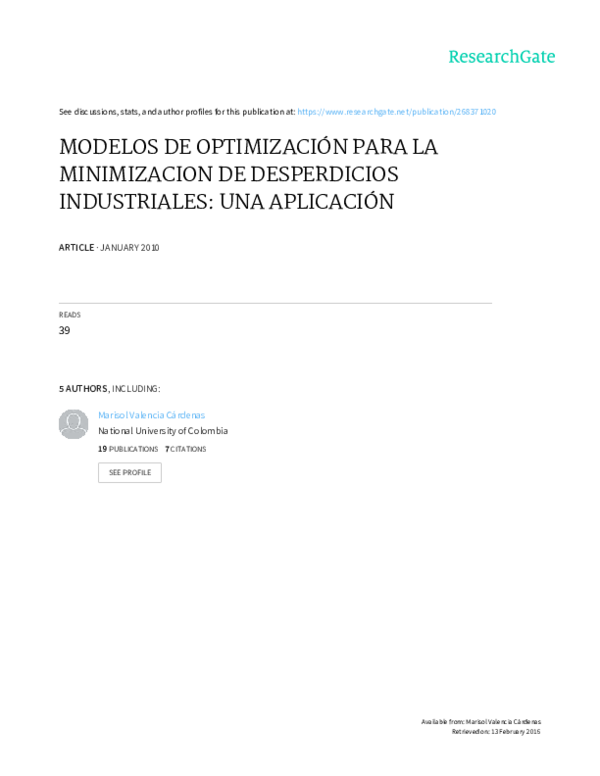 (PDF) Modelos De Optimización Para La Minimizacion De Desperdicios Industriales: Una Aplicación