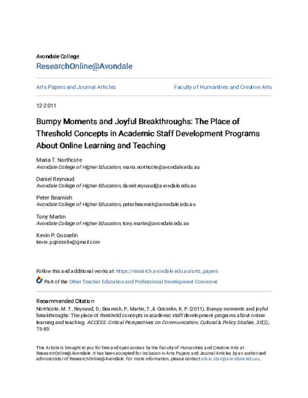 (PDF) Bumpy moments and joyful breakthroughs: The place of threshold concepts in academic staff ...