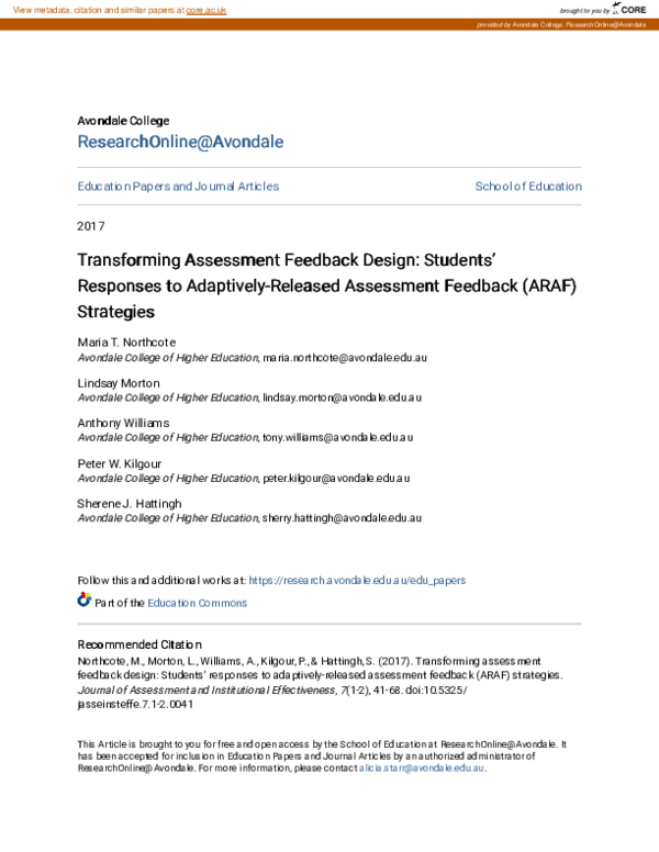 (PDF) Transforming Assessment Feedback Design: Students' Responses to ...