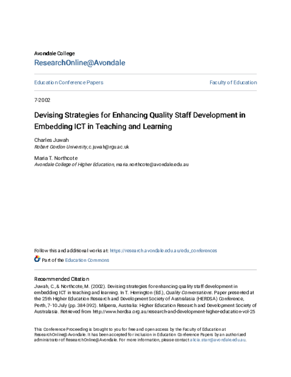 (PDF) Devising strategies for enhancing quality staff development in embedding ICT in teaching ...