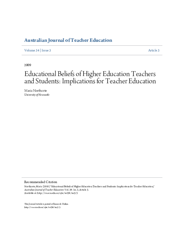 (PDF) Educational Beliefs of Higher Education Teachers and Students: Implications for Teacher ...