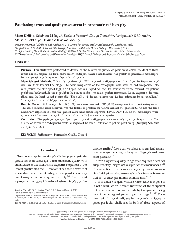 (PDF) Positioning errors and quality assessment in panoramic radiography