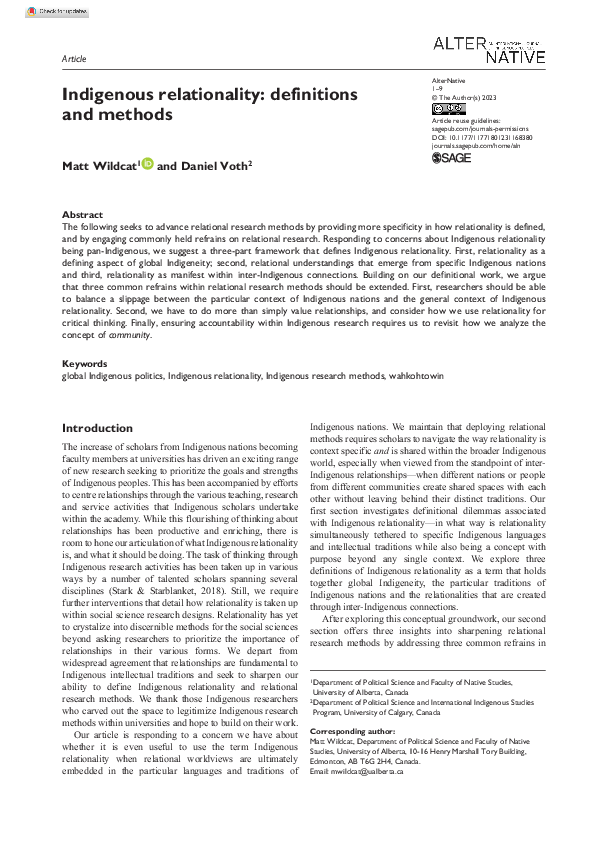 (PDF) Indigenous relationality: definitions and methods