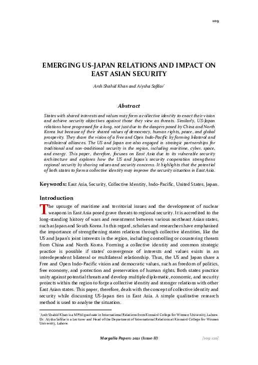 (PDF) Emerging Us-Japan Relations and Impact on East Asian Security