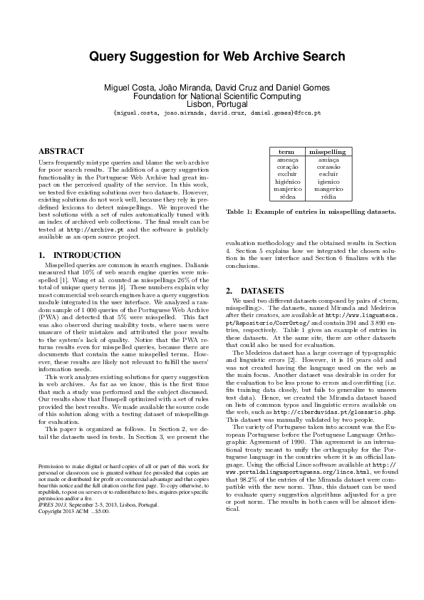 (PDF) Query suggestion for web archive search