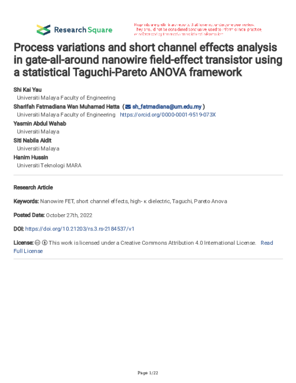Process variations and short channel effects analysis in gate-all ...