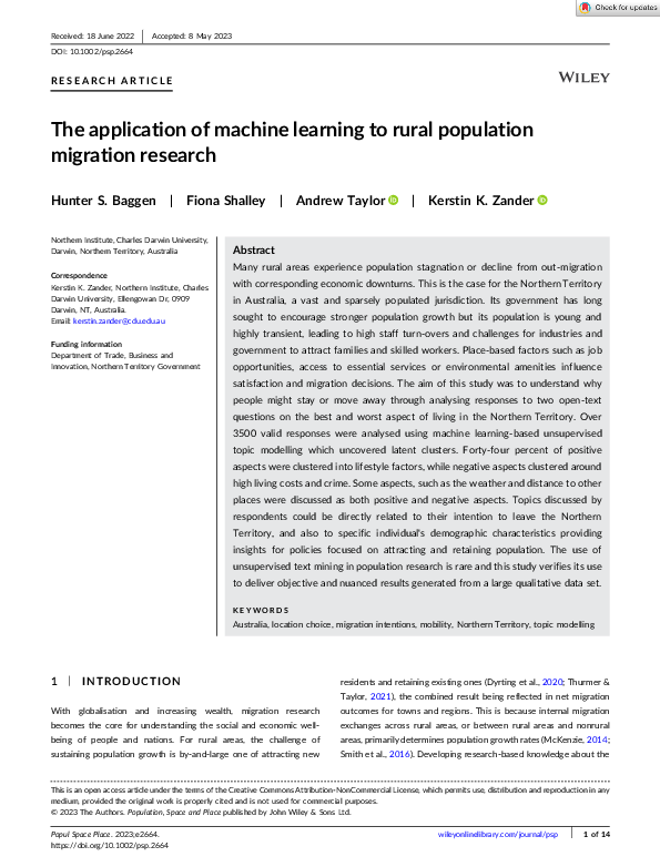(PDF) The application of machine learning to rural population migration research
