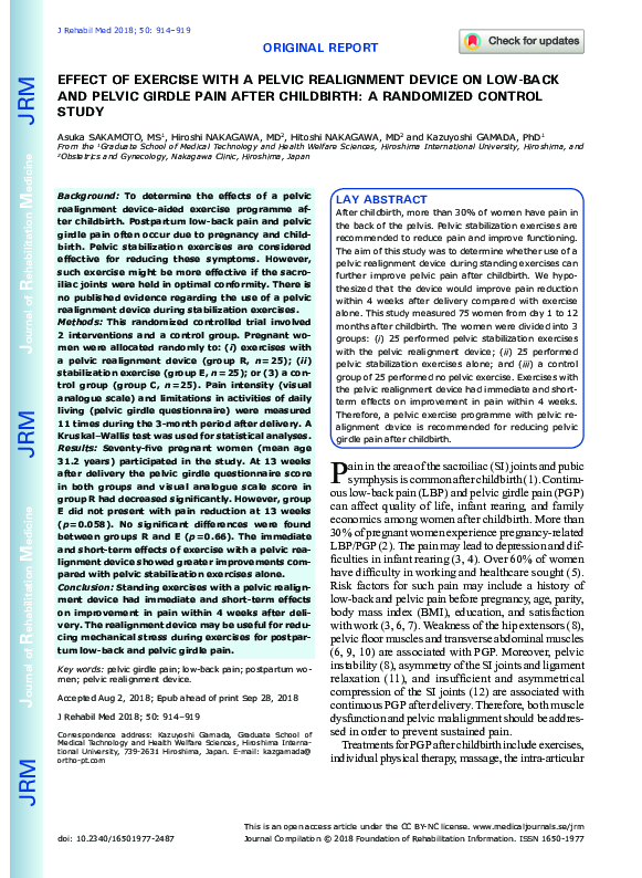 (PDF) Effects of exercises with a pelvic realignment device on low-back ...