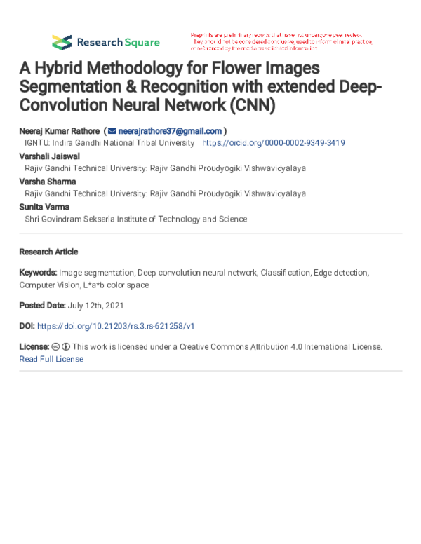 Pdf A Hybrid Methodology For Flower Images Segmentation And Recognition With Extended Deep
