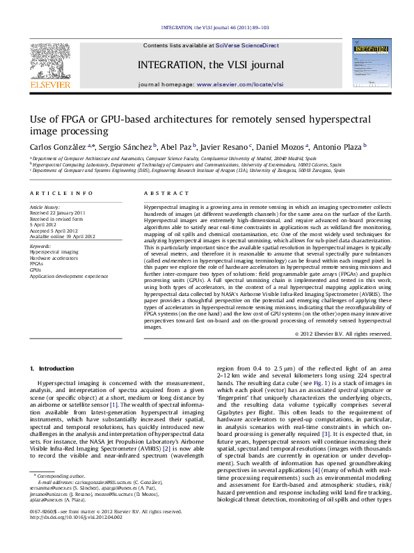 (PDF) FPGA vs GPU for Hyperspectral Imaging Processing