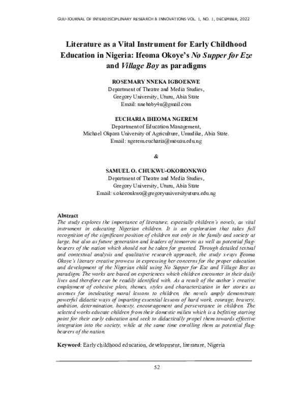(PDF) Literature as a Vital Instrument for Early Childhood Education in ...