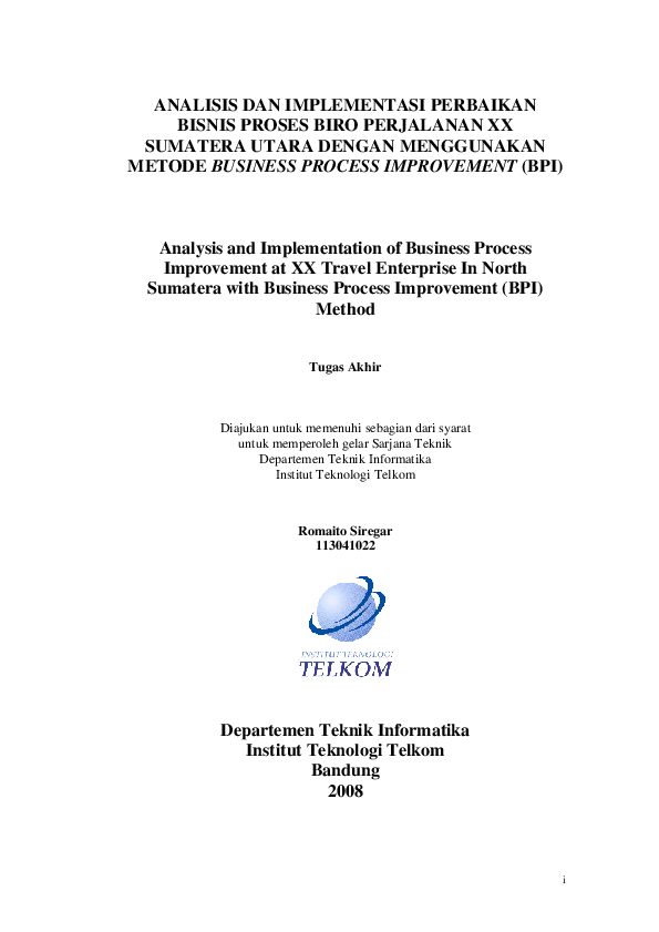 (PDF) ANALISIS DAN IMPLEMENTASI PERBAIKAN BISNIS PROSES BIRO PERJALANAN XX SUMATERA UTARA DENGAN ...