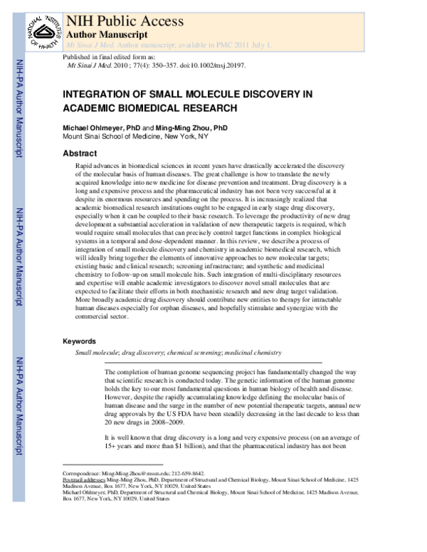 (PDF) Integration of Small-Molecule Discovery in Academic Biomedical ...