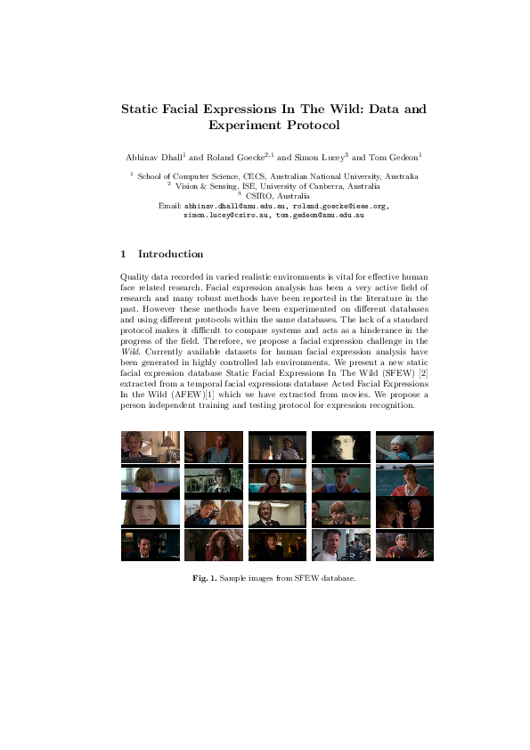 Pdf Static Facial Expressions In The Wild Data And Experiment Protocol