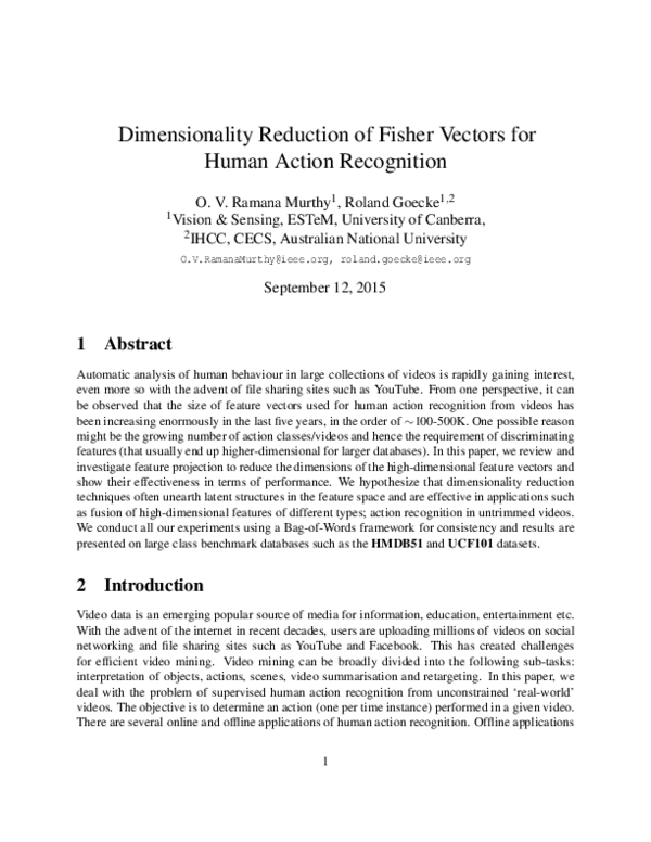 (PDF) Dimensionality reduction of Fisher vectors for human action recognition
