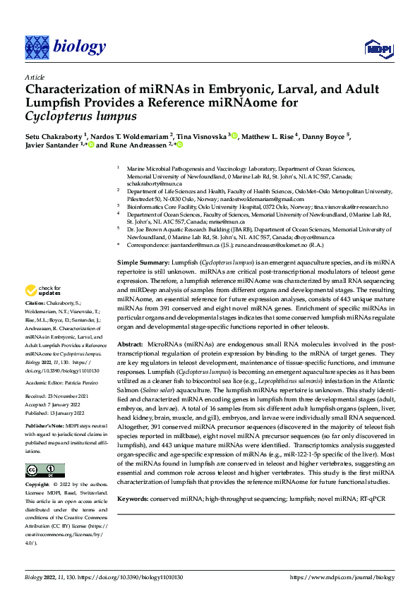 (PDF) Characterization of miRNAs in Embryonic, Larval, and Adult ...