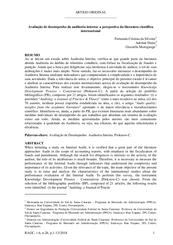 (PDF) Avaliação de desempenho da auditoria interna: a perspectiva da ...