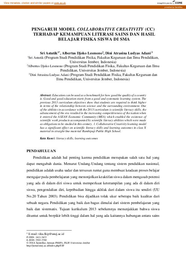 (PDF) Pengaruh Model Collaborative Creativity (CC) Terhadap Kemampuan ...