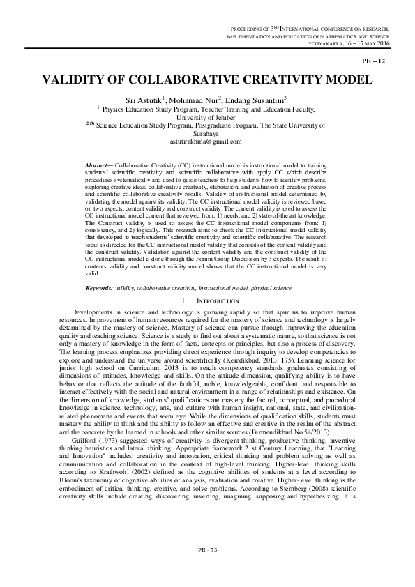 (PDF) Validity of Collaborative Creativity Model