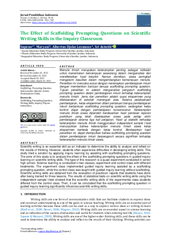 (PDF) The Effect of Scaffolding Prompting Questions on Scientific ...