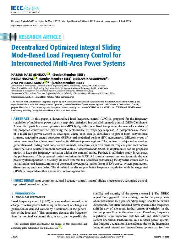 Pdf Decentralized Optimized Integral Sliding Mode Based Load Frequency Control For 