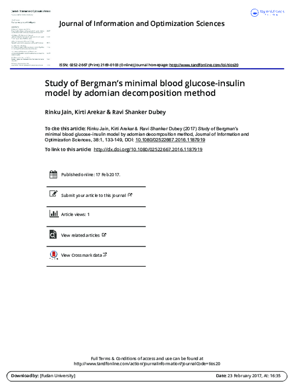 (PDF) Study of Bergman’s minimal blood glucose-insulin model by adomian decomposition method