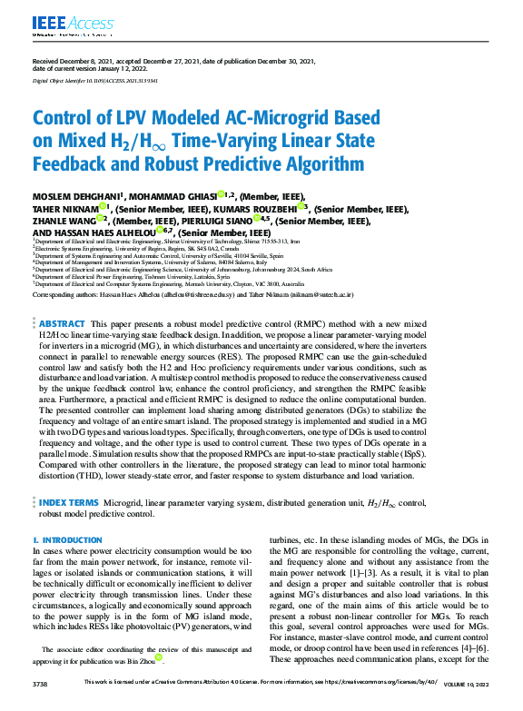 (PDF) Control of LPV Modeled AC-Microgrid Based on Mixed H2/H∞ Time-Varying Linear State ...