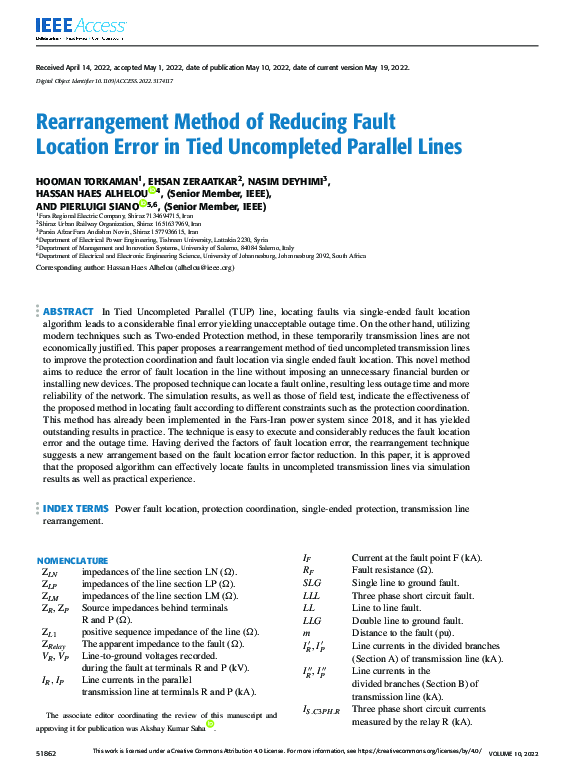 (PDF) Rearrangement Method of Reducing Fault Location Error in Tied Uncompleted Parallel Lines