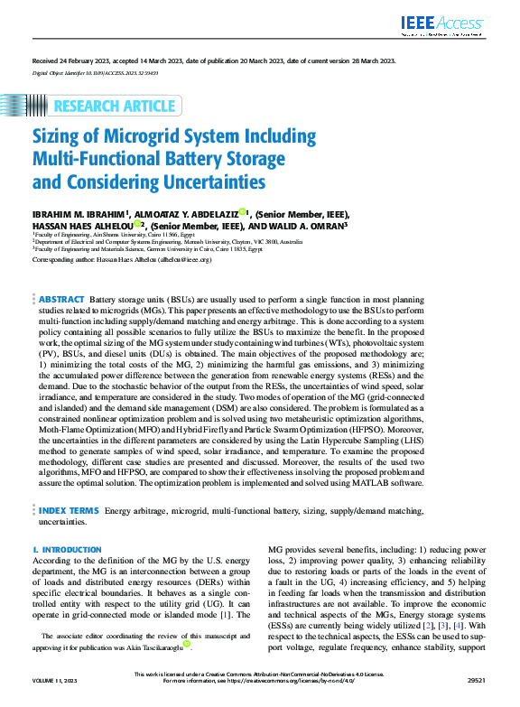 Pdf Sizing Of Microgrid System Including Multi Functional Battery