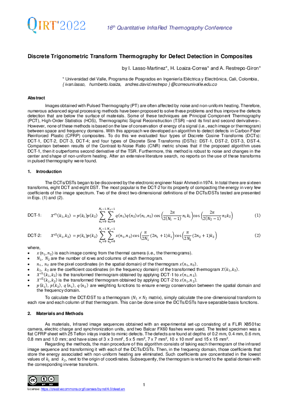 Pdf Discrete Trigonometric Transform Thermography For Defect Detection In Composites