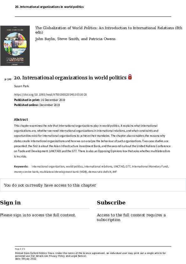 (PDF) 20. International organizations in world politics