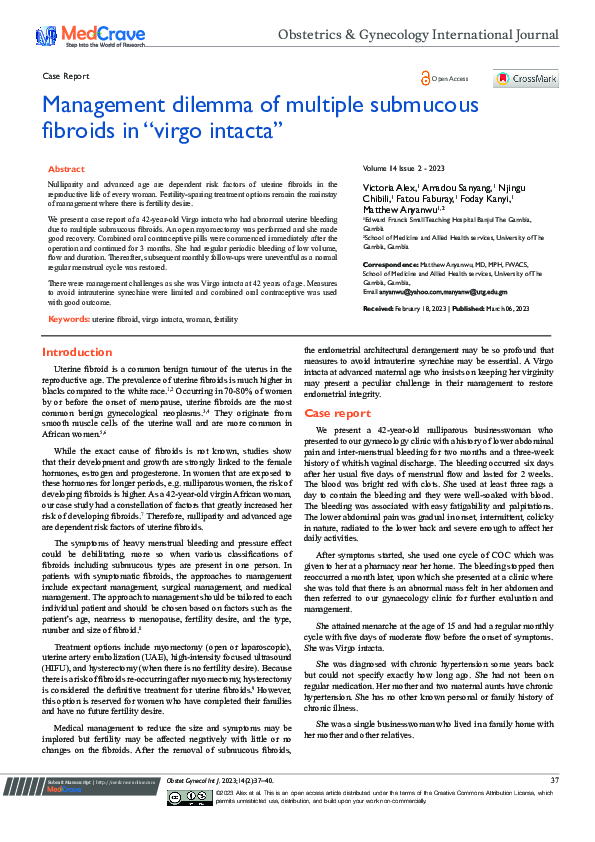 (PDF) Management dilemma of multiple submucous fibroids in "virgo ...
