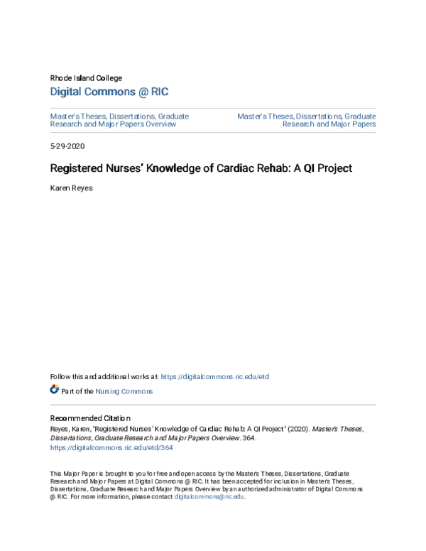 (PDF) Registered Nurses’ Knowledge of Cardiac Rehab: A QI Project ...