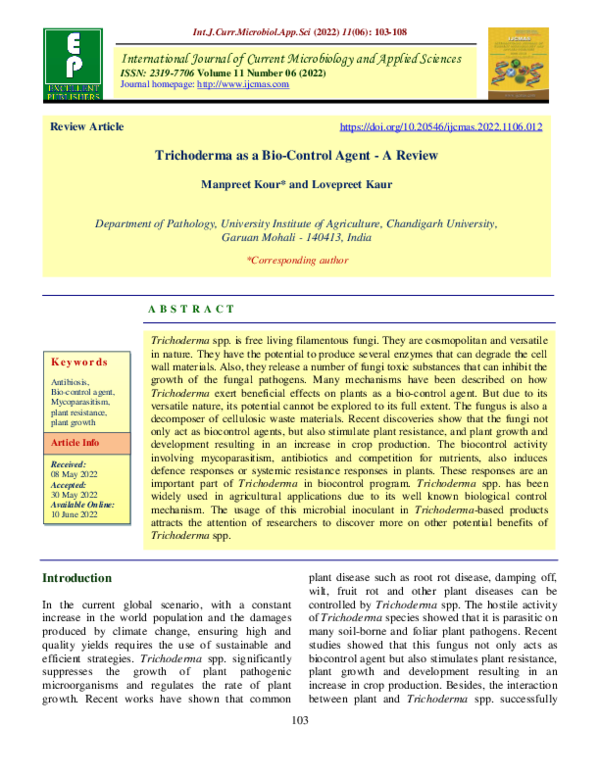 Pdf Trichoderma As A Bio Control Agent A Review