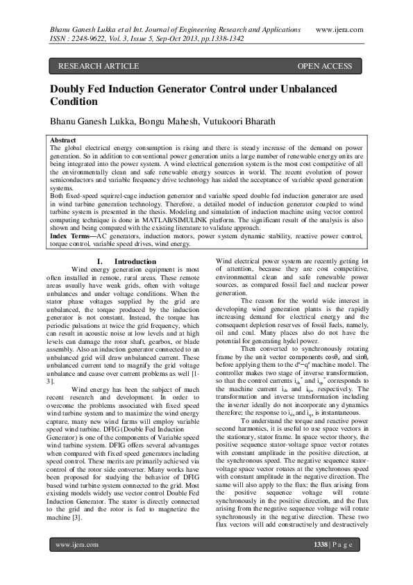 Pdf Doubly Fed Induction Generator Control Under Unbalanced Condition